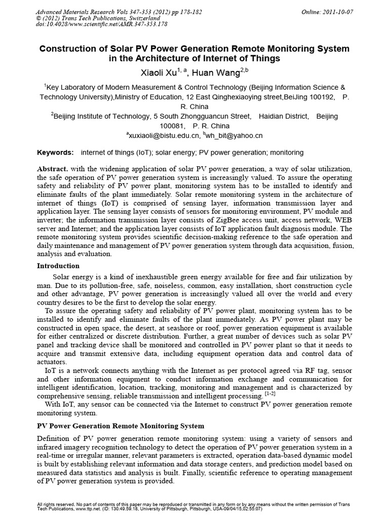 Construction of Solar PV Power Generation Remote Monitoring System in ...