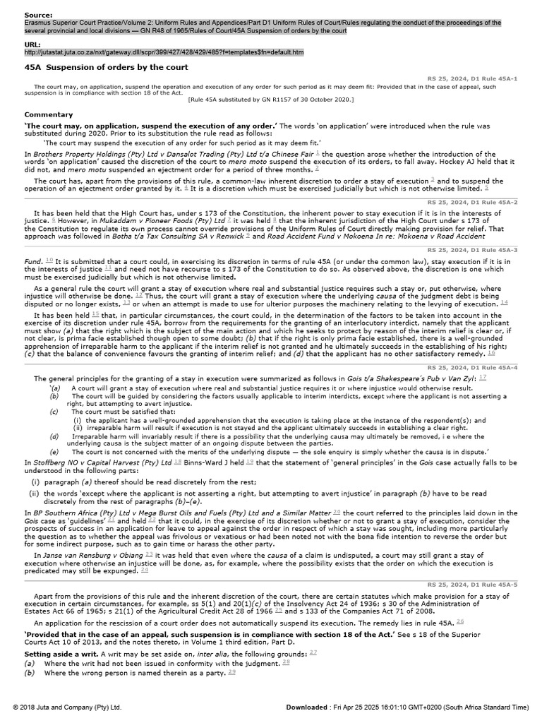 Rule 45A: Court Order Suspension | PDF | Judgment (Law) | Creditor