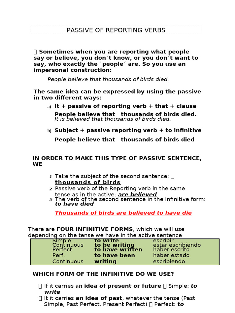 Impersonal Passive or Passive With Reporting Verbs 2 | PDF | Verb ...