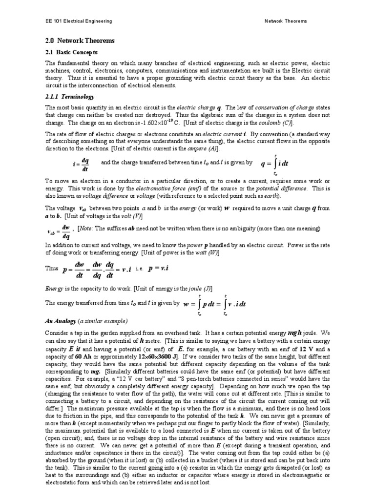 EE101 2 Network Theorems | PDF | Passivity (Engineering) | Electrical ...