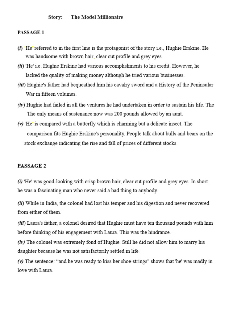 Story - The Model Millionaire | PDF