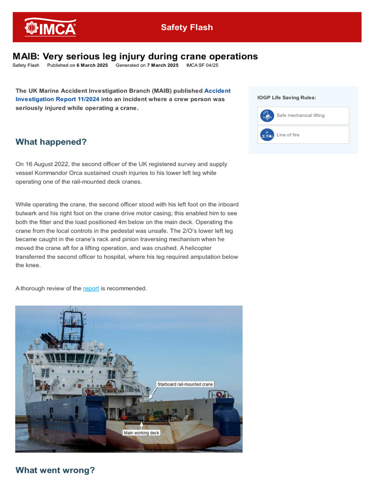 Crane Operation Safety Incident Report | PDF | Crane (Machine) | Safety