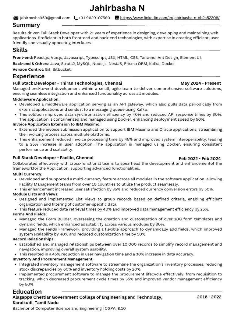 Jahirbasha N - Resume Updated | PDF | Computer Programming | Systems Engineering