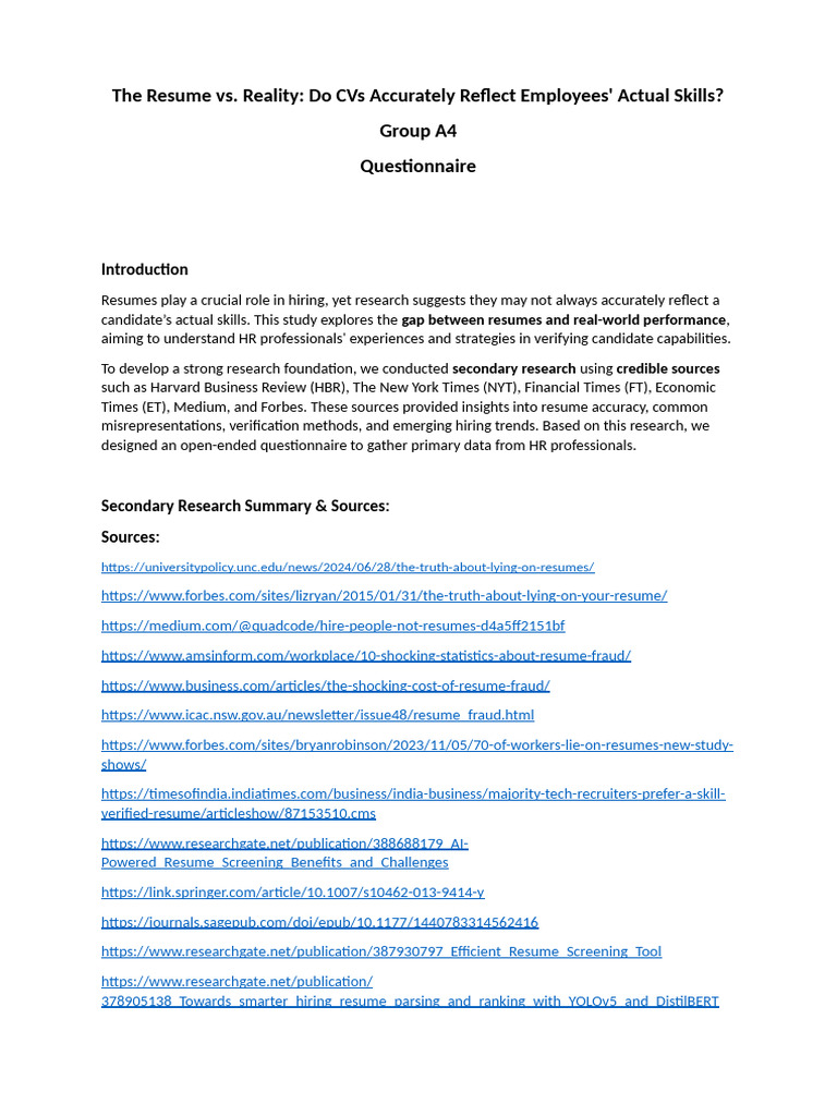 A4_Questionnaire-Project | PDF | Résumé | Recruitment