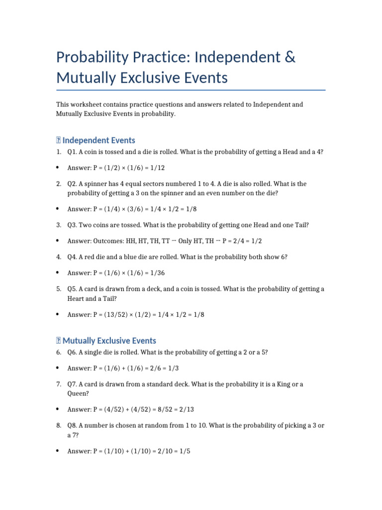 Probability: Independent vs. Exclusive Events | PDF
