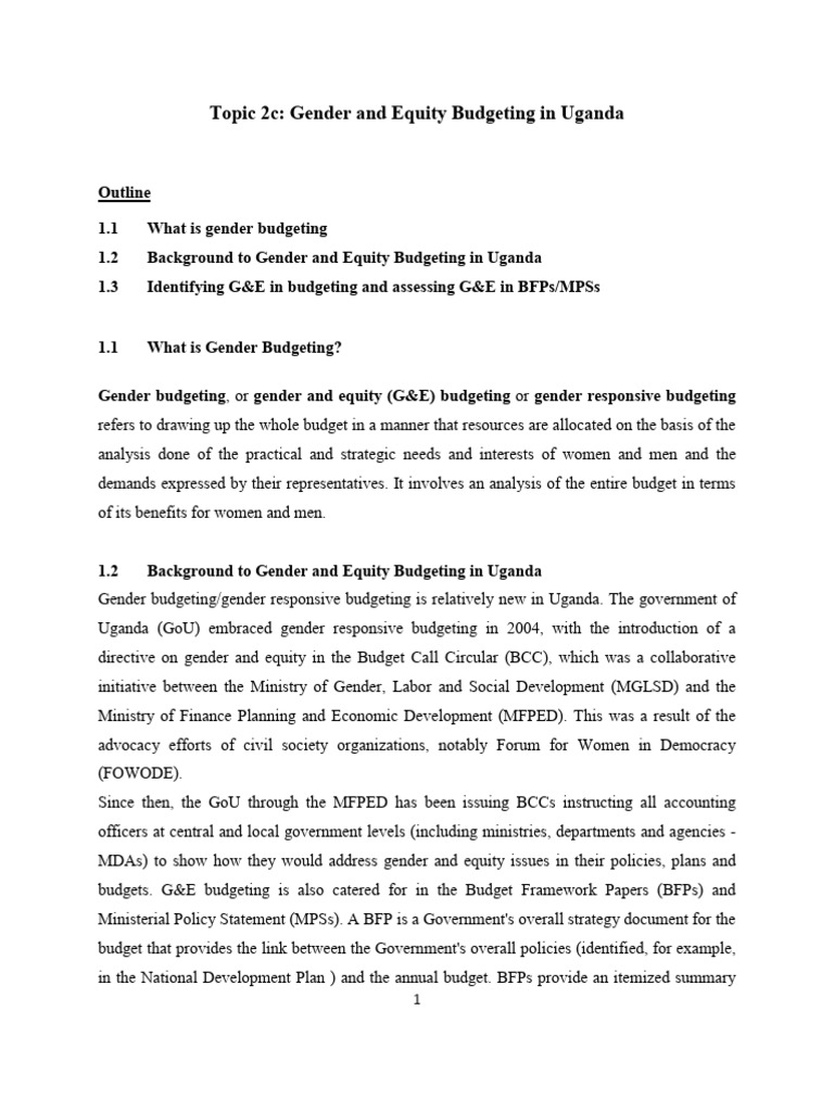 Gender and Equity Budgeting in Uganda | PDF | Budget | Policy