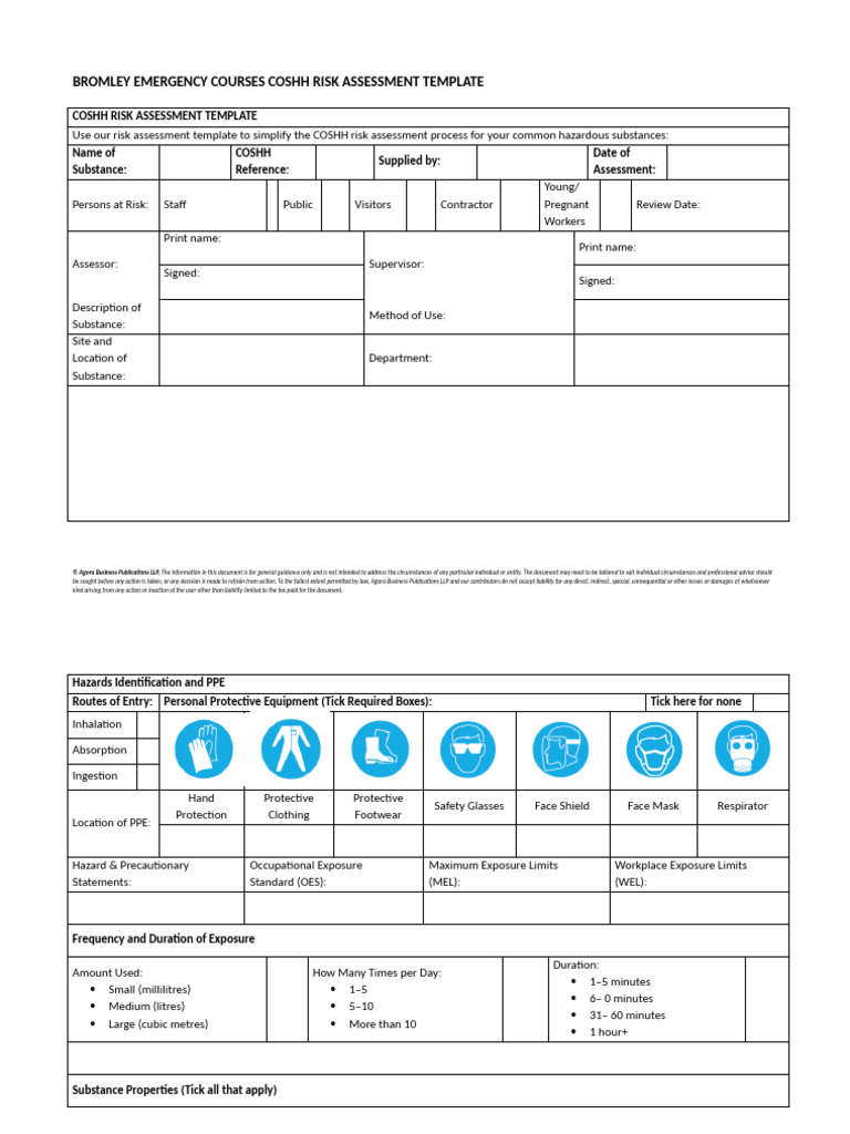 COSHH Risk Assessment Template | PDF | Personal Protective Equipment ...