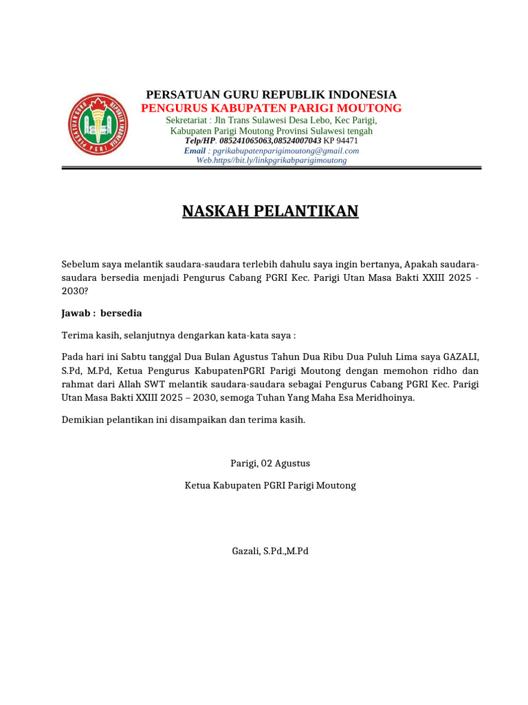 Naskah Pelantikan | PDF