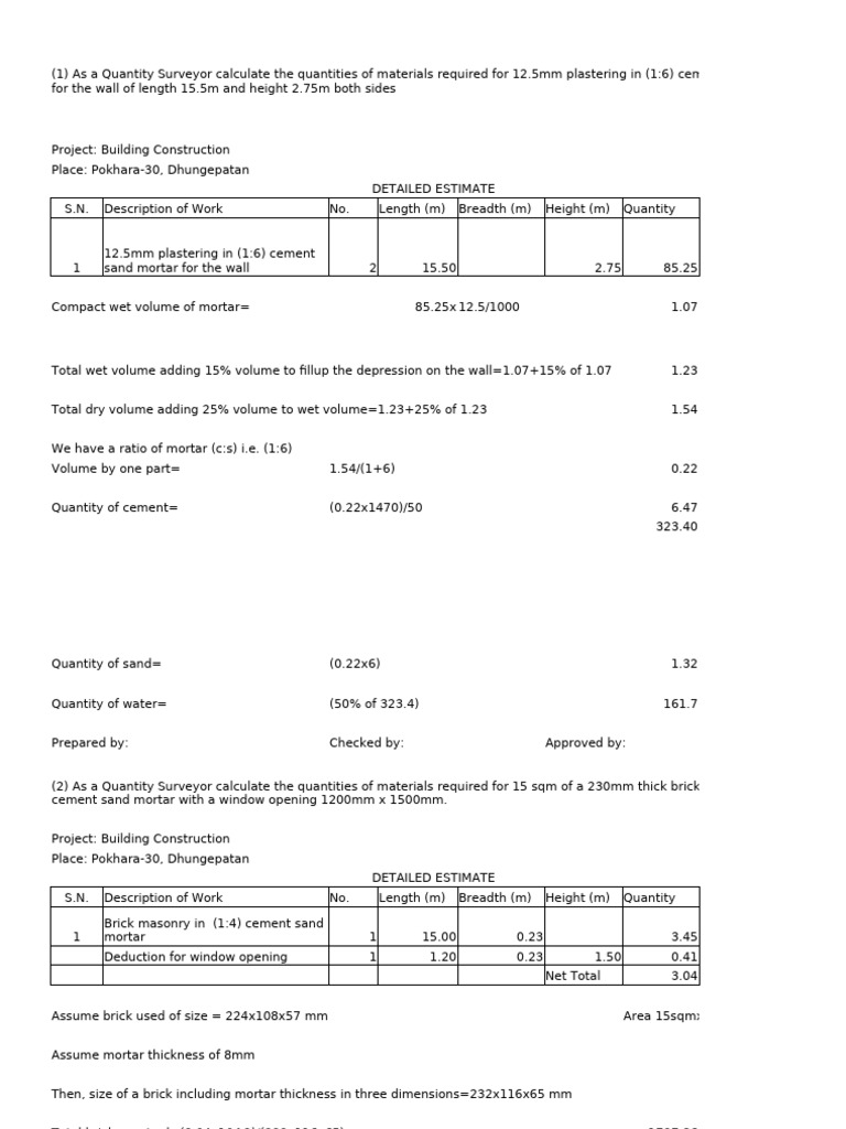 Building Materials Estimate for Construction | PDF | Mortar (Masonry ...