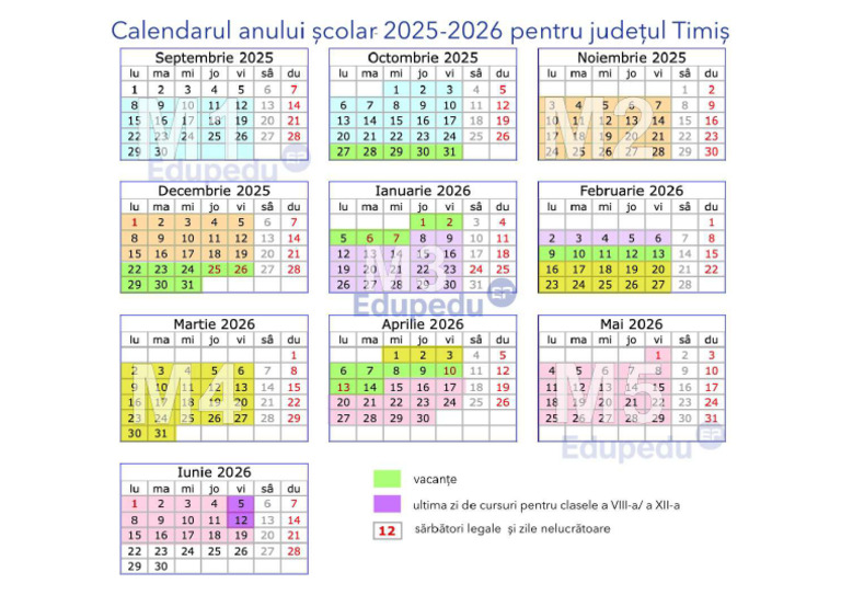 Calendar An Scolar 2025 2026 Timis 5 | PDF