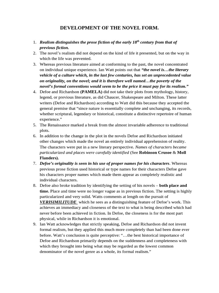 Development of The Novel Form Hons 1 2019 | PDF | Novels | Daniel Defoe