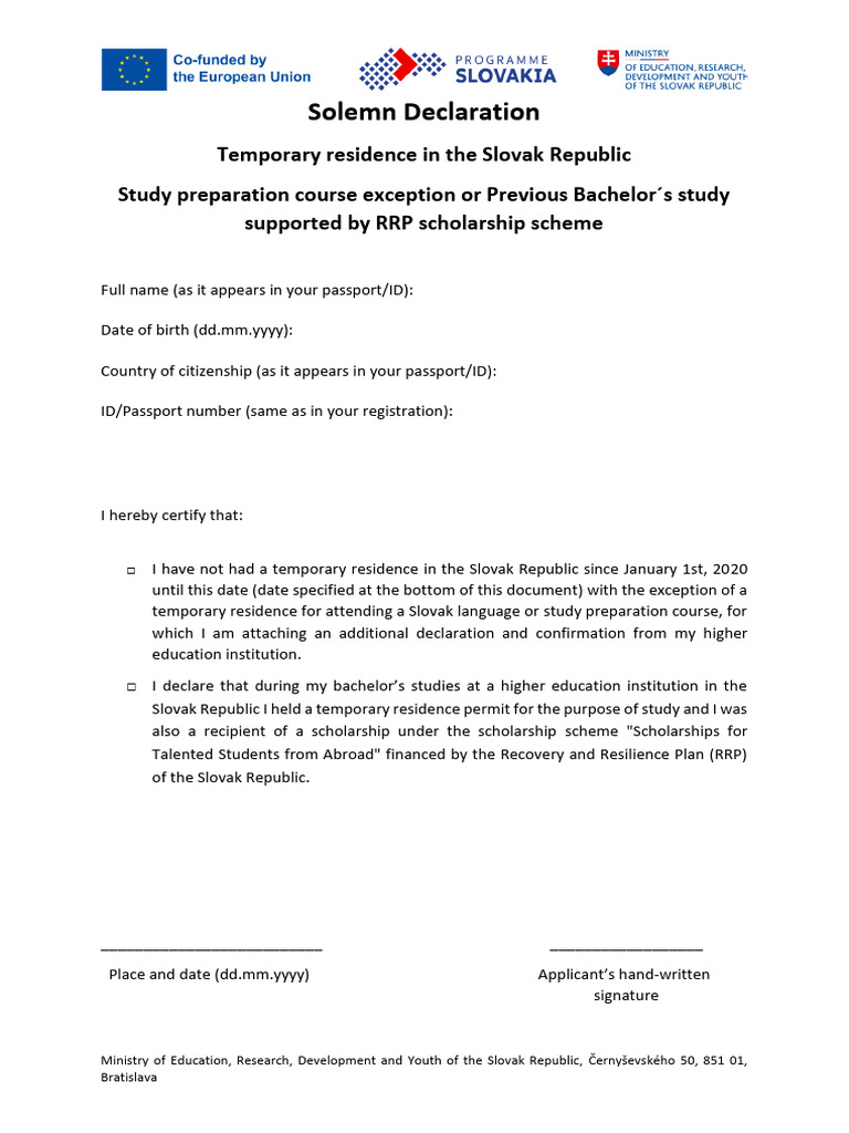 Personal Declaration Temporary Residence | PDF