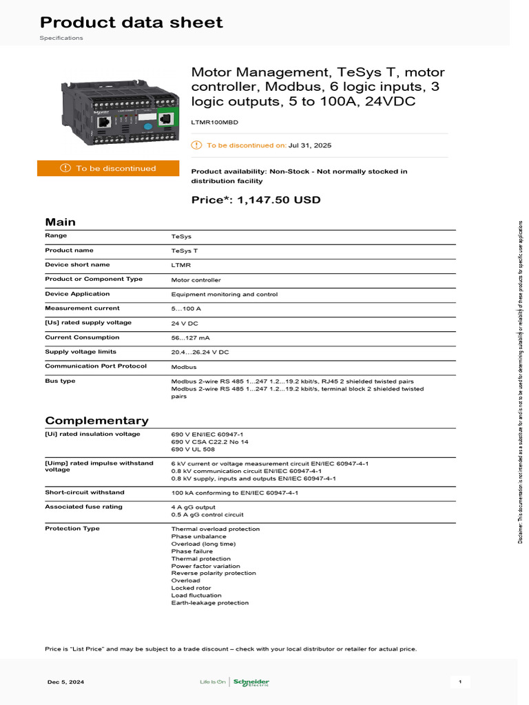 Schneider Electric TeSys T Motor Management System LTMR100MBD | PDF ...
