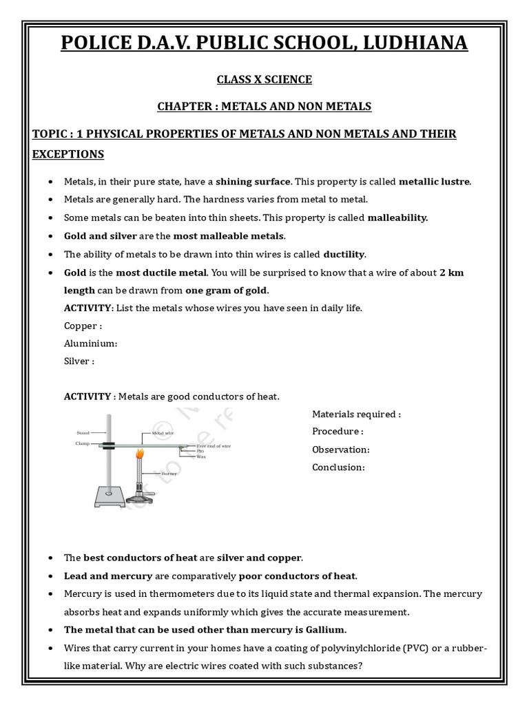 Metals and Non Metals Notes | PDF | Ion | Chemical Compounds