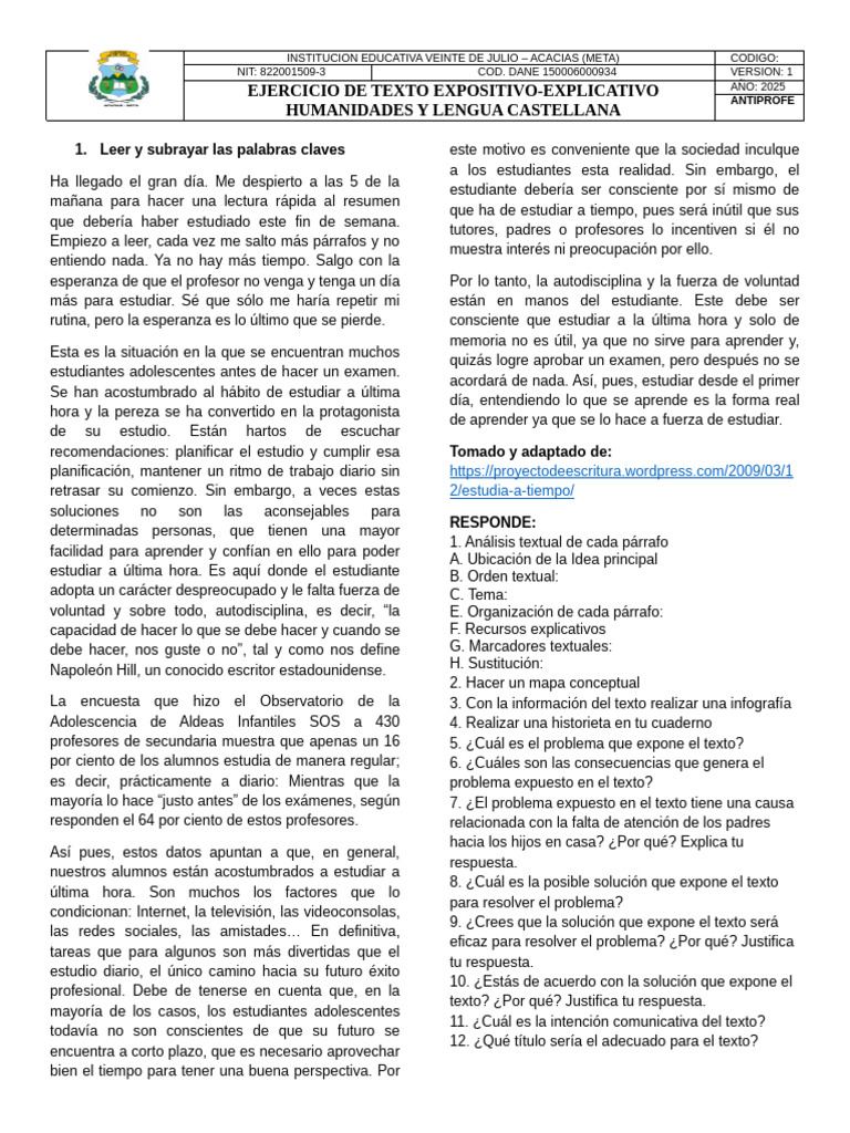 Ejercicio de Texto Expositivo-Explicativo Nº5 | PDF