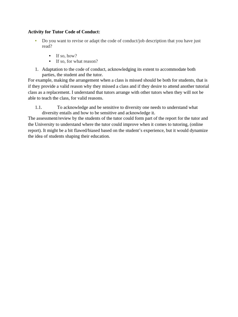Activity For Tutor Code of Conduct | PDF