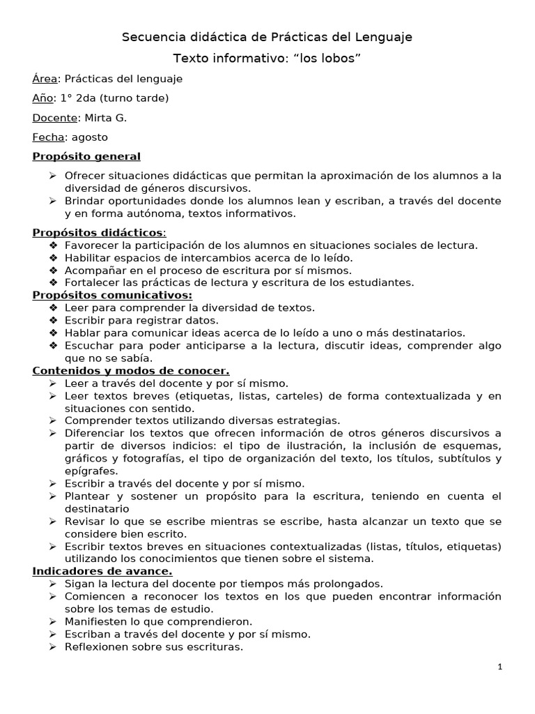 Sec. Pdl. Texto Informativo. Los Lobos | PDF | Escritura