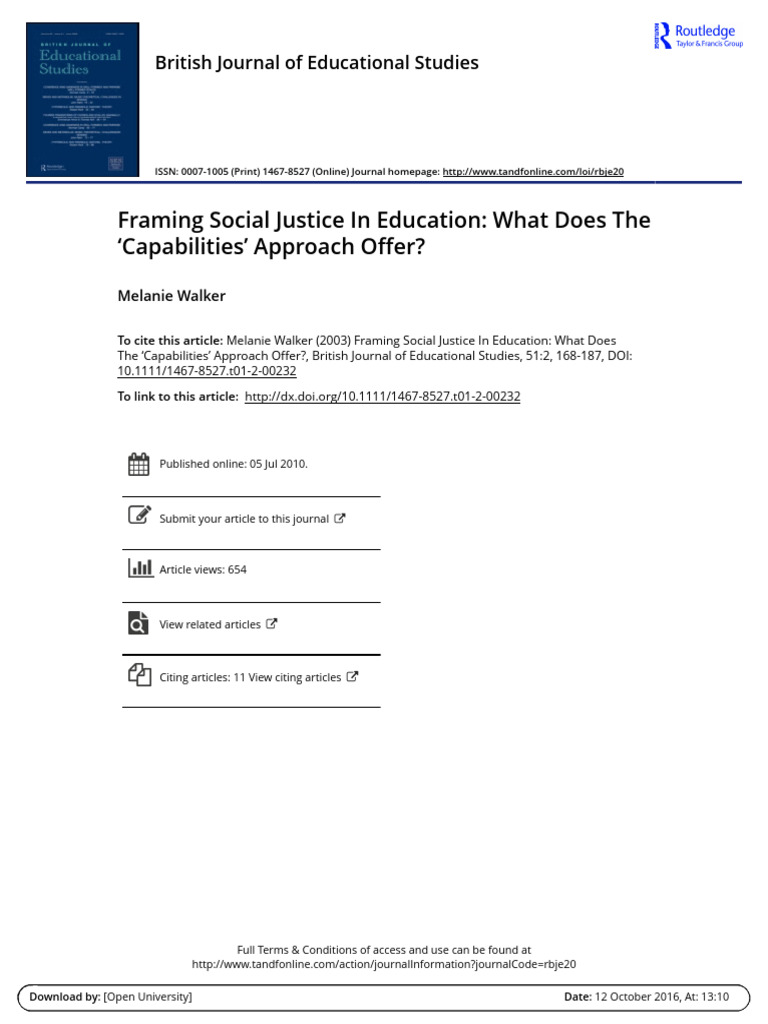 Framing Social Justice in Education What Does The Capabilities Approach ...