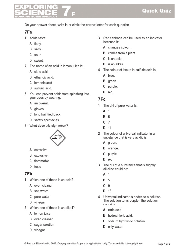 Acid and Alkali Quick Quiz | PDF | Acid | Salt (Chemistry)