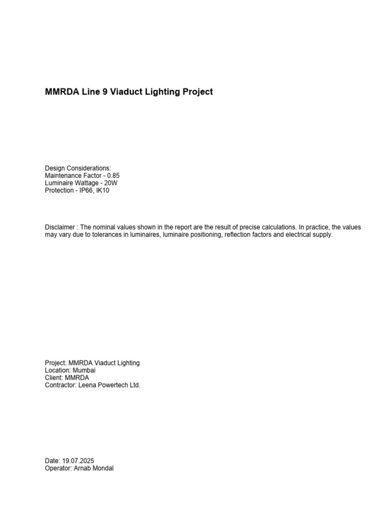 Lighting Design Report - MMRDA Line 9 Viaduct Lighting | PDF | Light