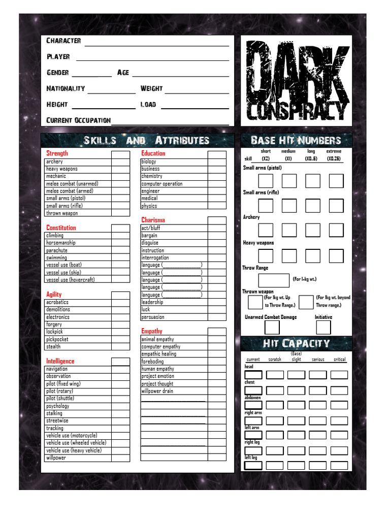 Dark Conspiracy RPG Character Sheet | PDF | Empathy