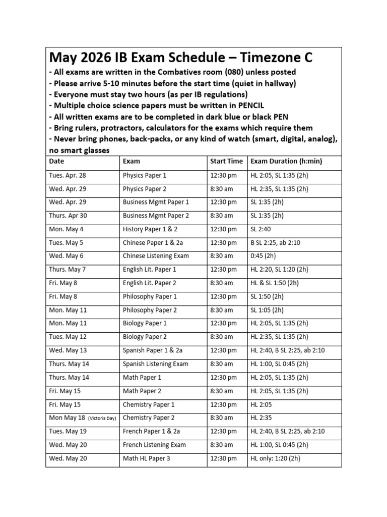 May 2026 IB Exam Schedule | PDF | Student Assessment And Evaluation ...