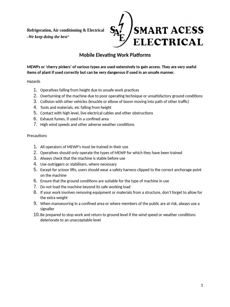 MEWP Safety Guidelines and Hazards | PDF