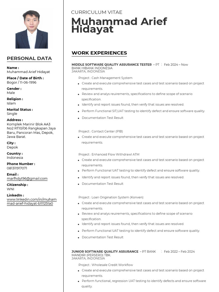 Muhammad Arief Hidayat's CV | PDF | Quality Management | Information ...