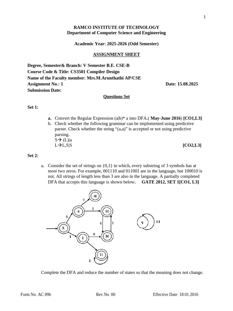 2025-2026 Assignment I - Compiler Design | PDF | Parsing | Regular Expression