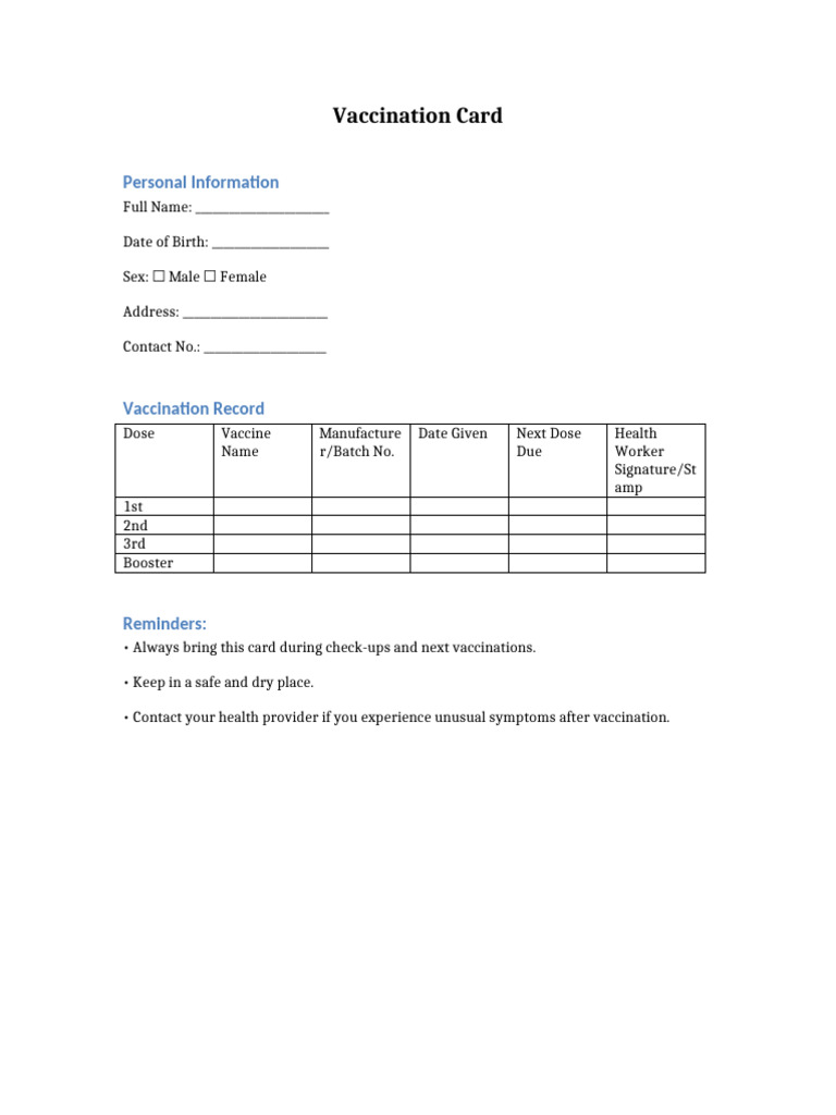 Vaccination Card Template | PDF