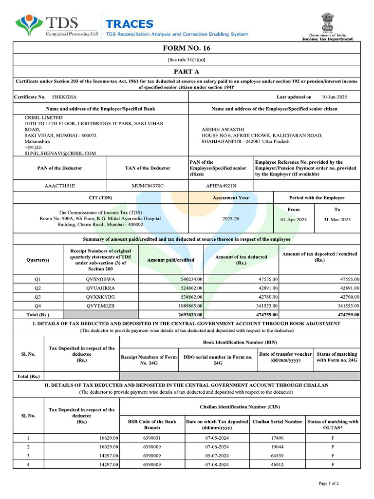 Form 16 2025-26 | PDF
