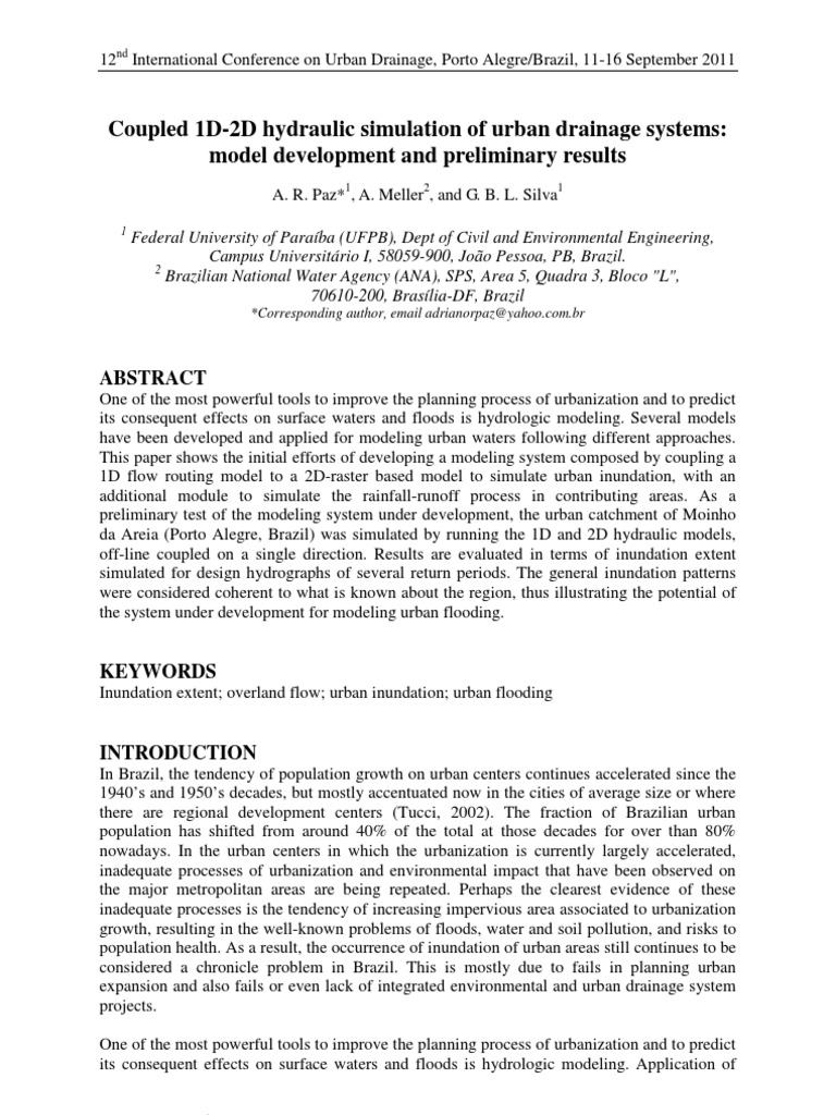 Coupled 1D-2D Hydraulic Simulation of Urban Drainage Systems: Model ...