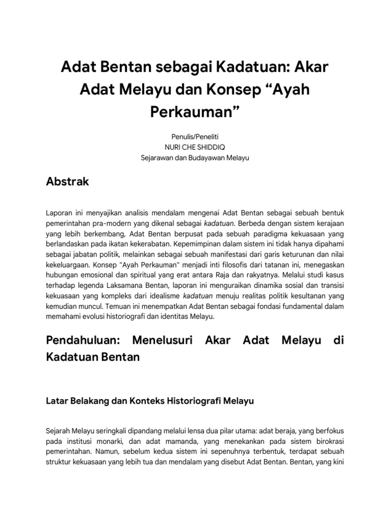 Legenda Laksamana Bentan dan Adat Melayu | PDF