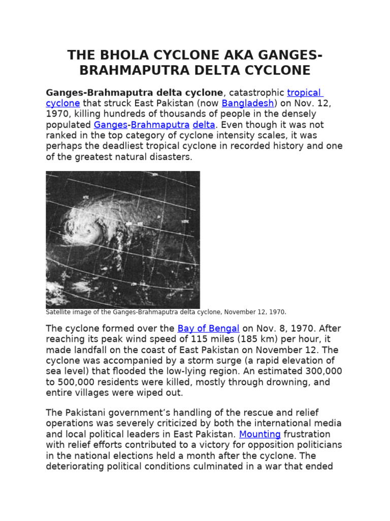 The Bhola Cyclone Aka Ganges-Brahmaputra Delta Cyclone | PDF
