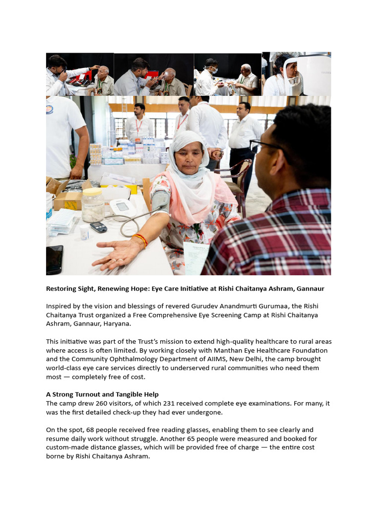 Free Eye Screening Camp in Gannaur | PDF | Optometry | Ophthalmology