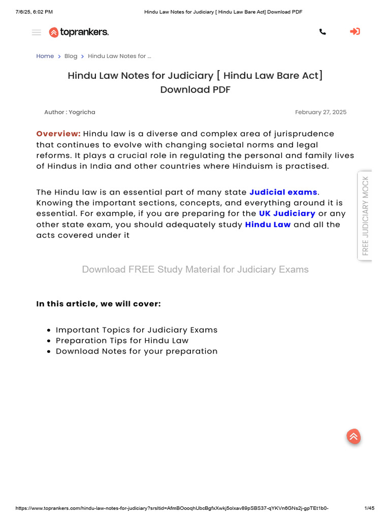 Hindu Law Notes For Judiciary (Hindu Law Bare Act) Download PDF | PDF ...