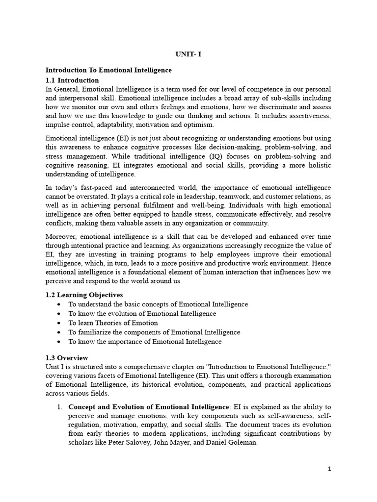 Introduction to Emotional Intelligence | PDF | Emotional Intelligence ...