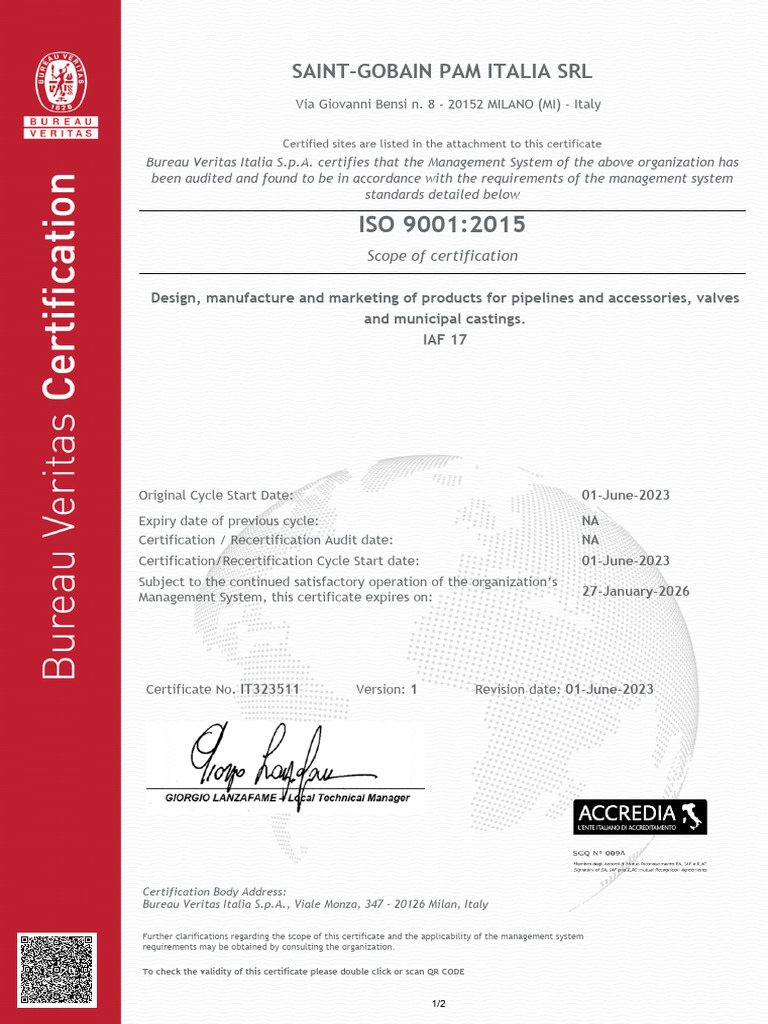 Iso 9001-2015 SG Pam Italia SRL Accredia English | PDF | Regulation
