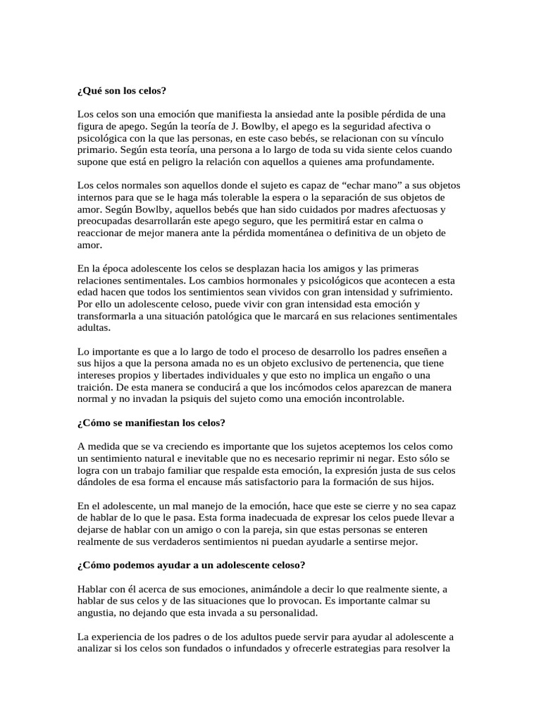 Entendiendo los celos en adolescentes | PDF | Celos | Teoría de apego
