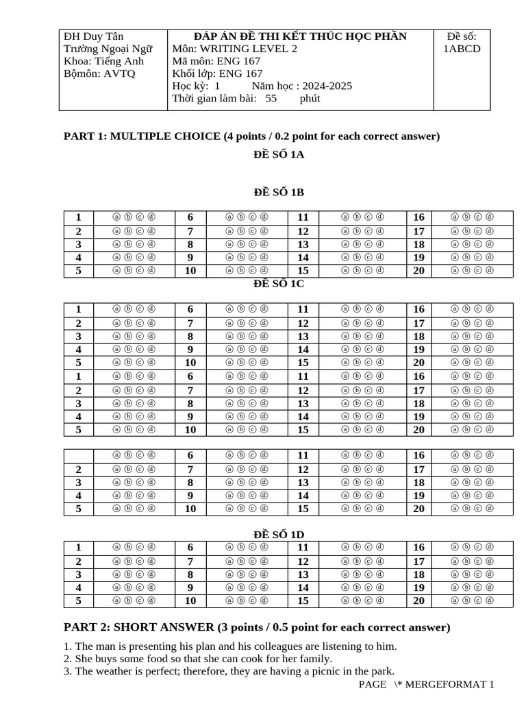Writing Level 2 Exam Answers ENG 167 | PDF