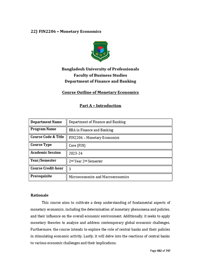 Broad Outline of Monetary Economics | PDF | Monetary Policy ...