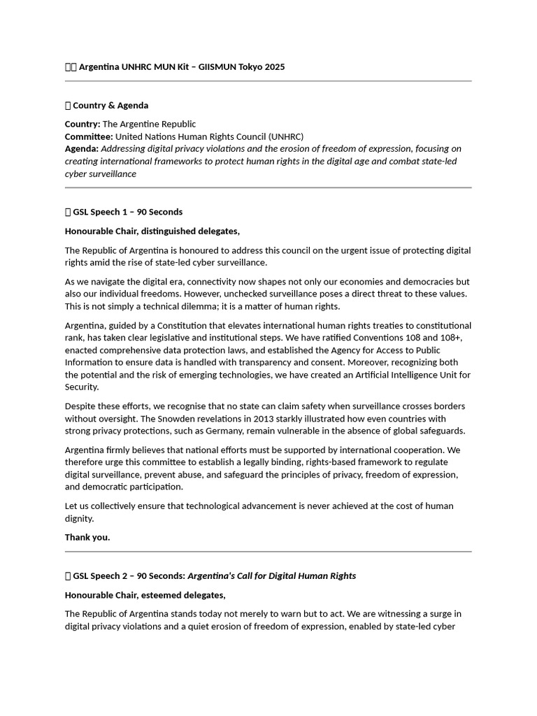Argentina Mun Kit | PDF | Human Rights | Privacy