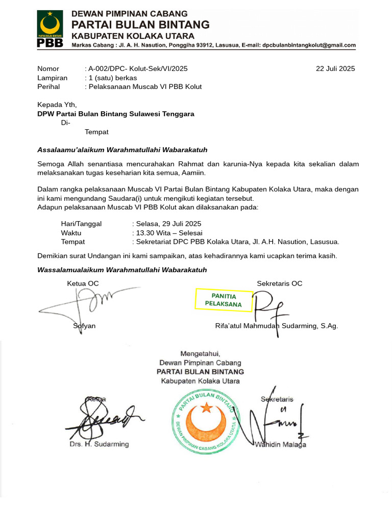 Undangan Muscab VI PBB Kolaka Utara | PDF