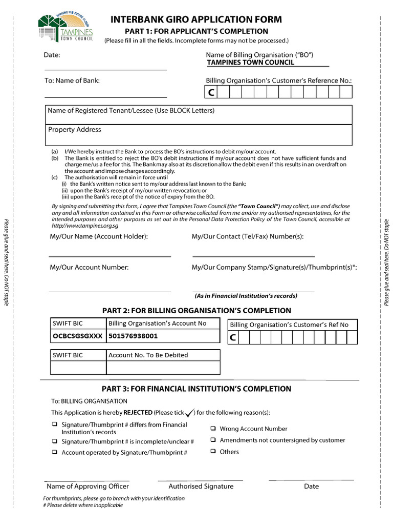 Tampines Town Council GIRO Application Form | PDF