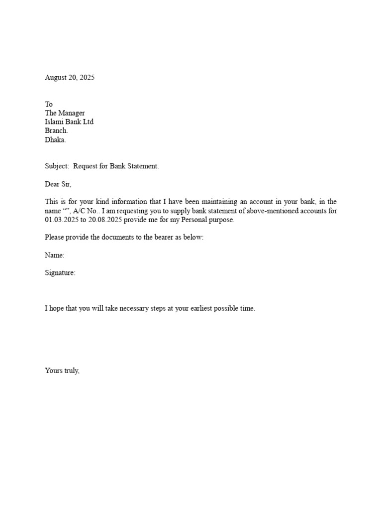 Request for Bank Statement | PDF