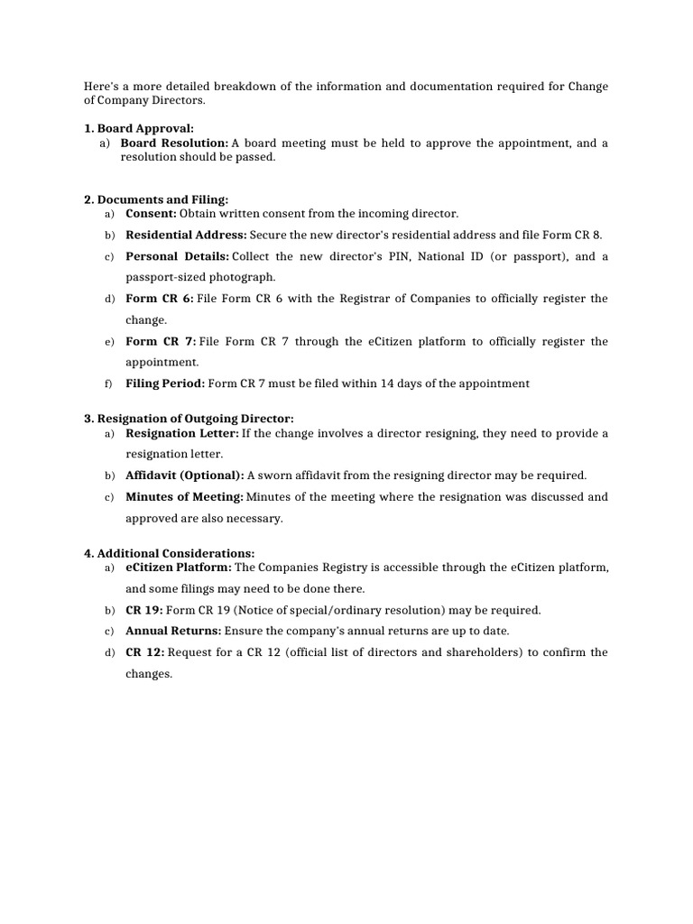 Change of Company Directors Procedure | PDF