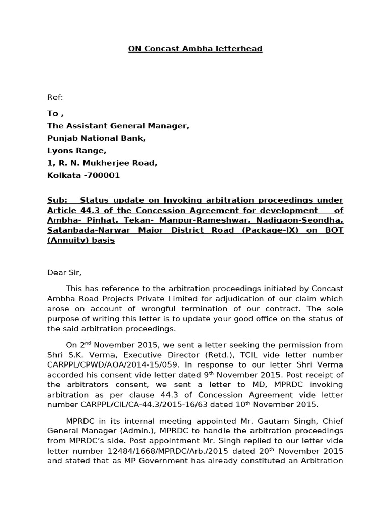 Arbitration Update: Concast Ambha Project | PDF | Dispute Resolution ...
