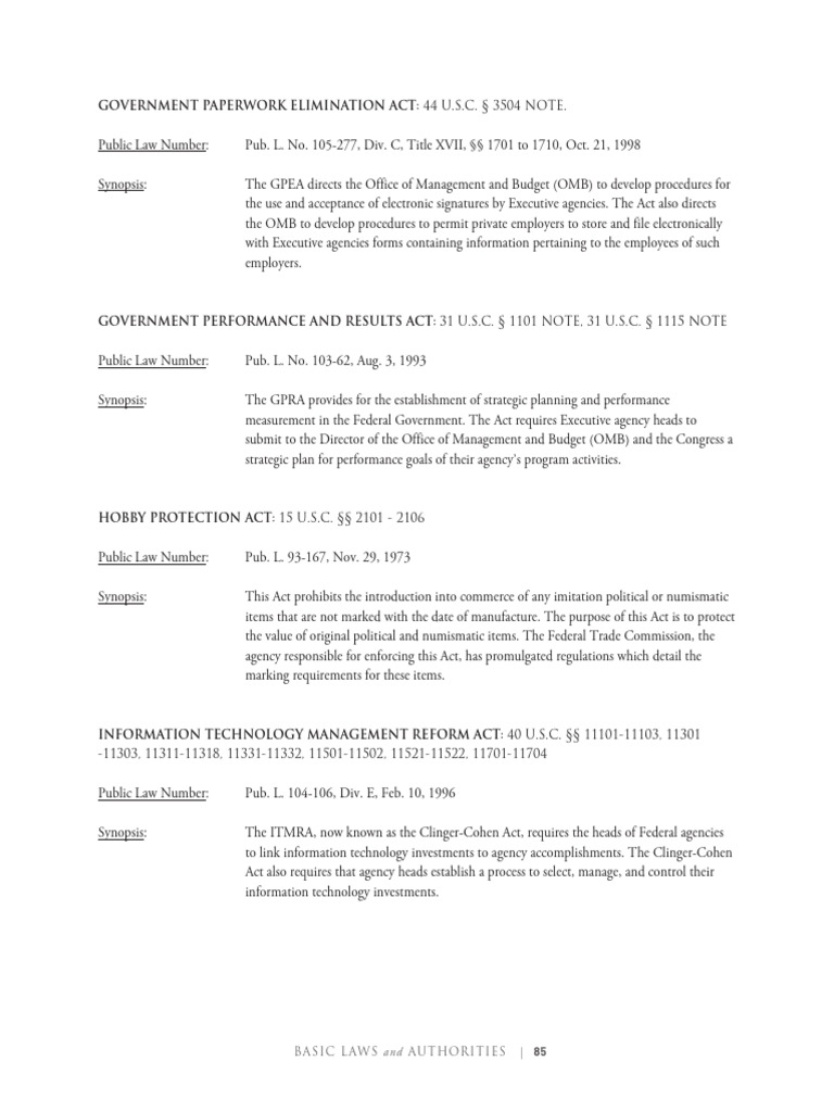 Key U.S. Government Acts Overview | PDF | Office Of Management And ...