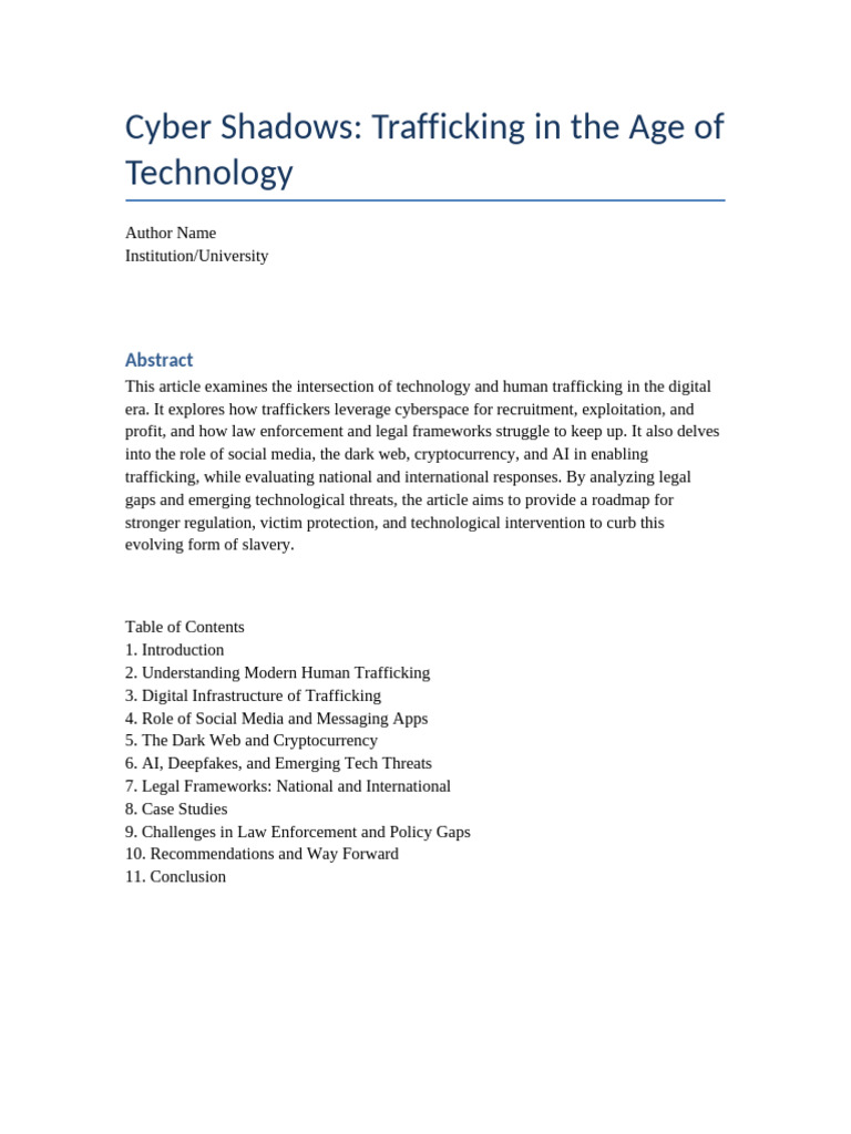Cyber Shadows Trafficking in The Age of Technology | PDF | Human Trafficking