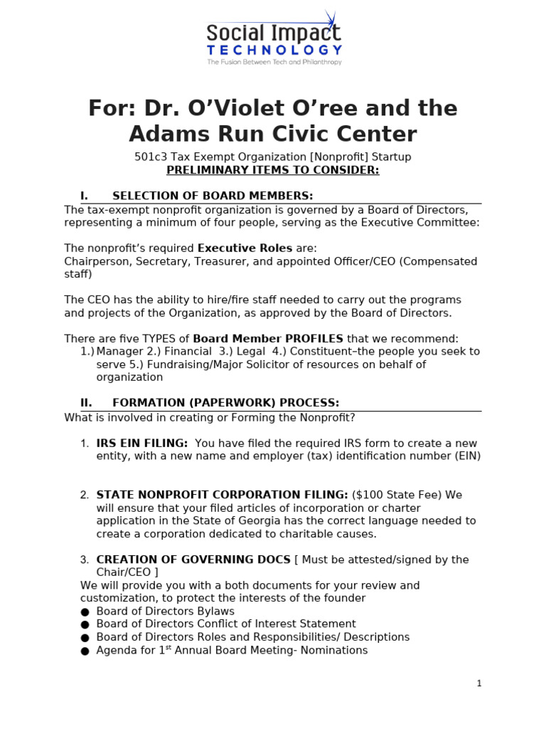 501c3 Checklist _Dr.Oree_AdamsRunCivicCtr_2025 | PDF | Board Of ...